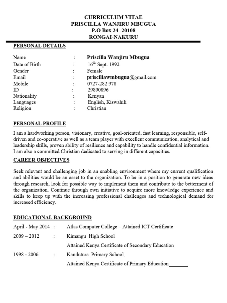 Priscilla Wanjiru Mbugua CV | PDF