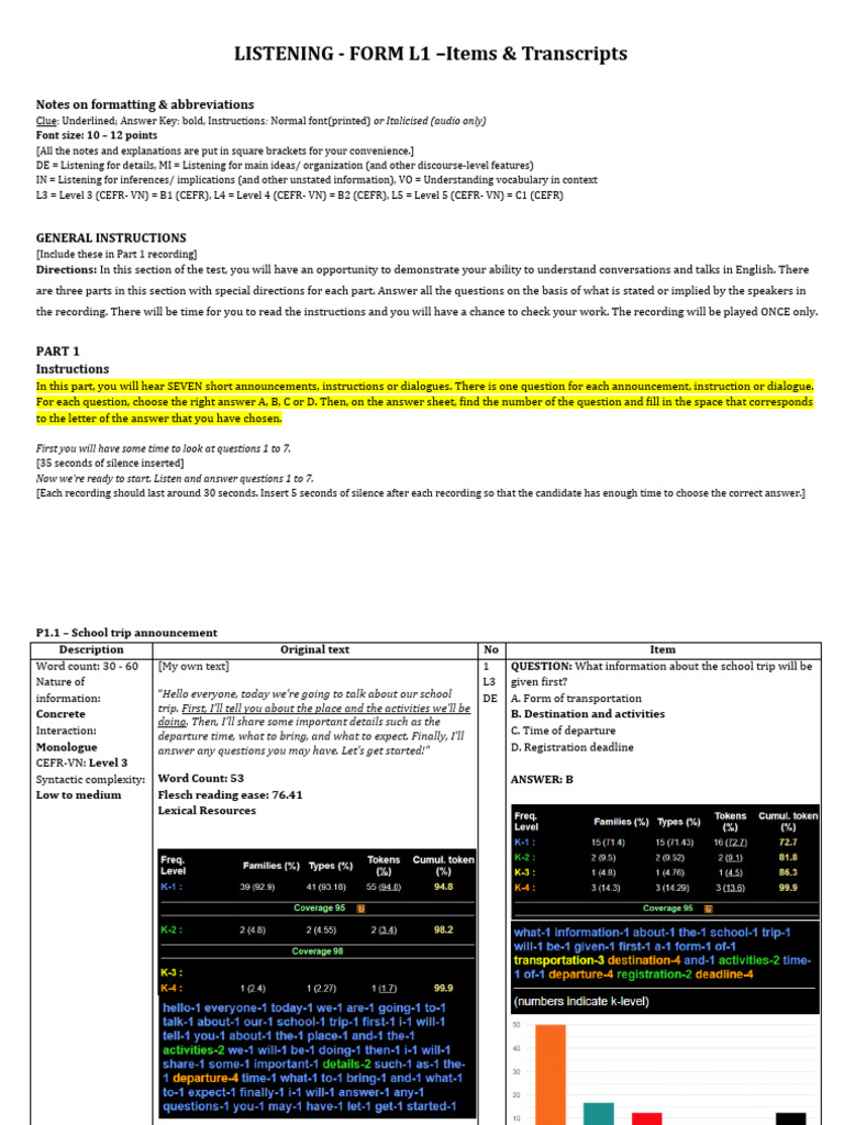 Form L1 Items & Transcripts | PDF | Strength Training | Aerobic Exercise