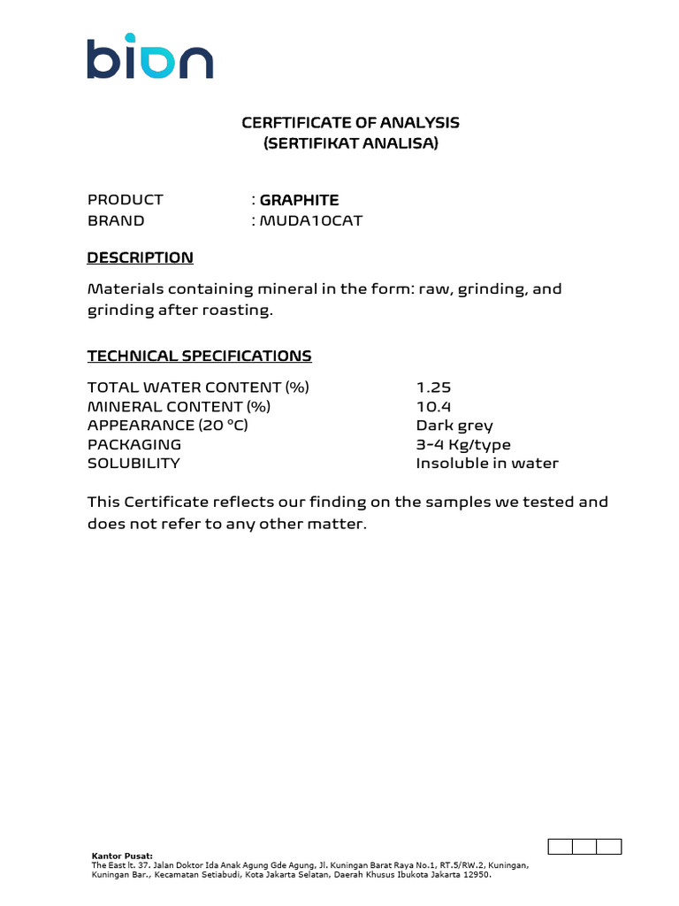 COA Mineral Sample | PDF