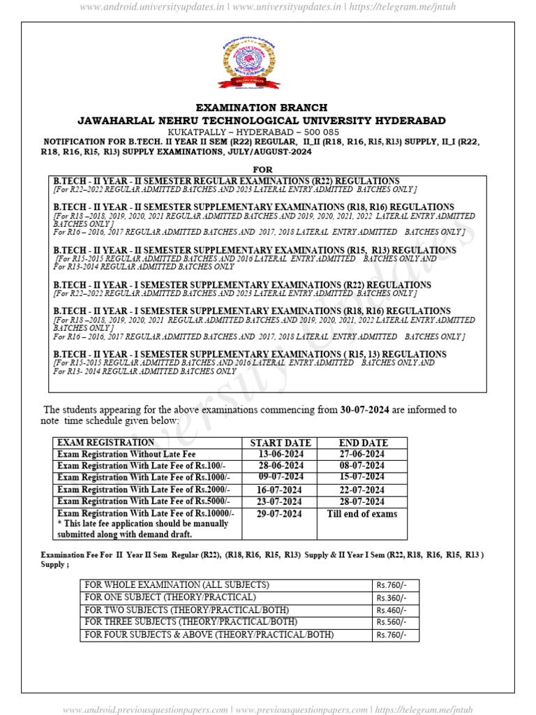 JNTUH B.tech 2-1, 2-2 Sem Exams Notification July 2024 | PDF | Qualifications
