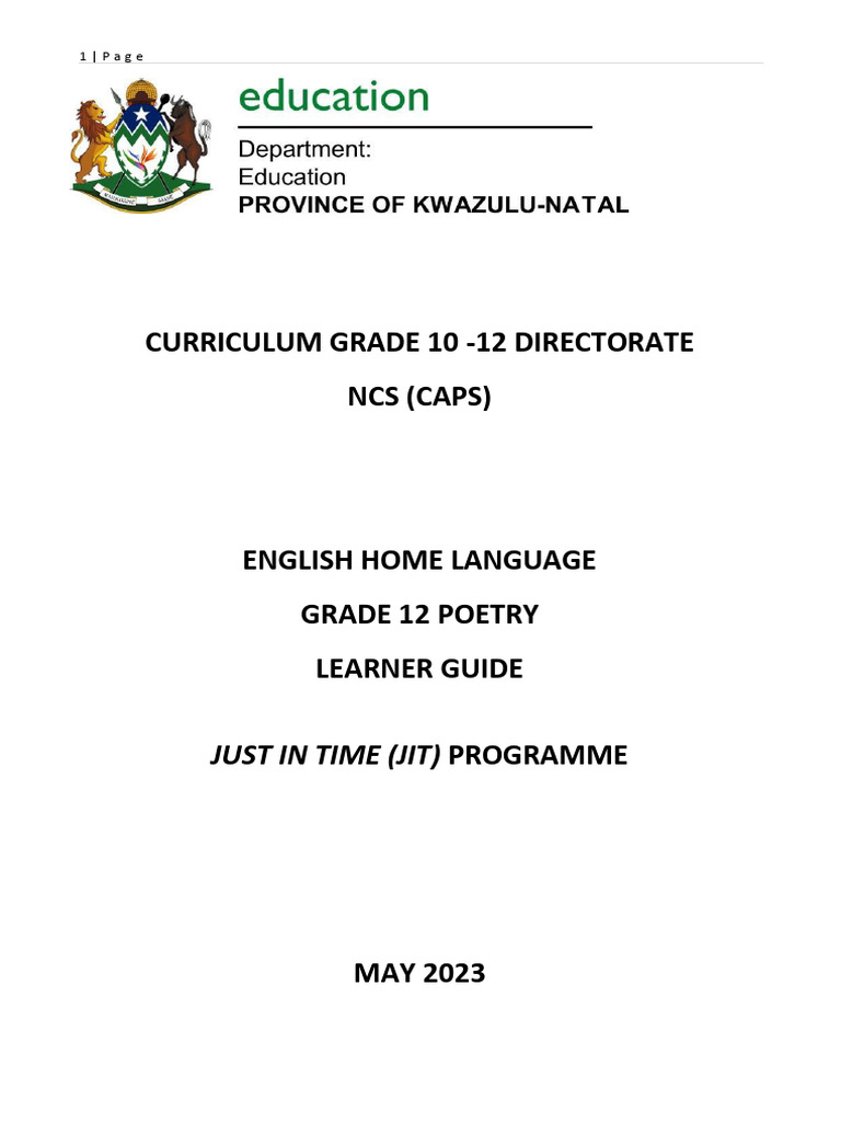 Jit 2023 Learner Guide Poetry Grade 12 | PDF | Poetry | Sonnets