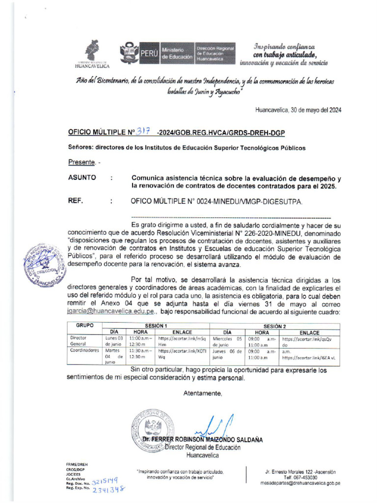 OFICIO MULTIPLE N° 317-2024 | PDF