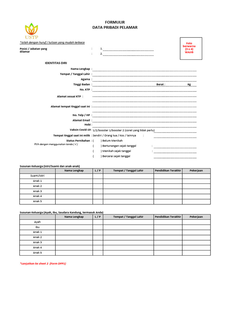 Formulir Data Pribadi Pelamar Kerja | PDF