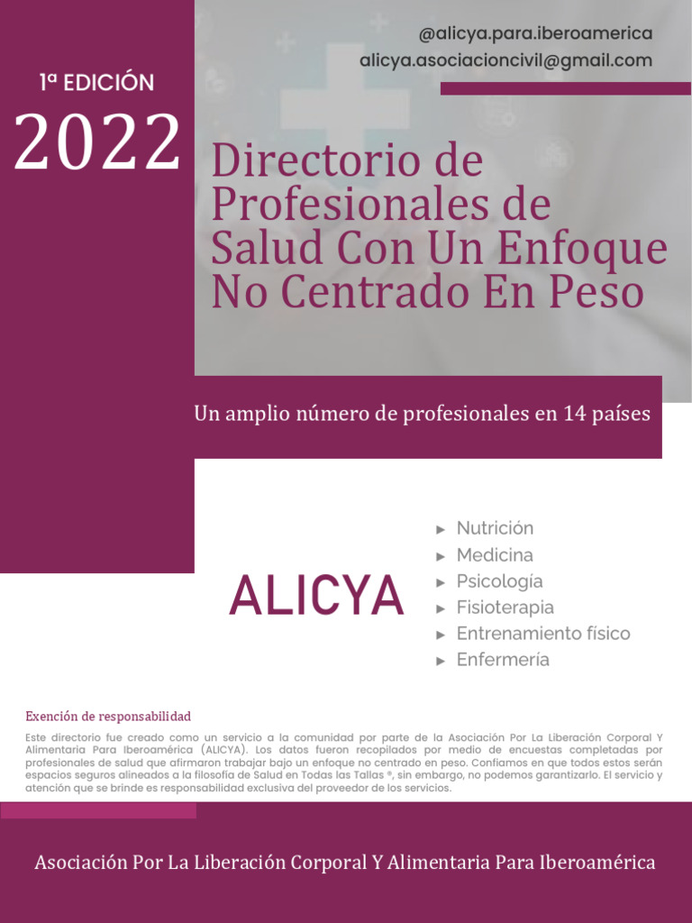 Directorio de Profesionales de Salud ALICYA 2022 | PDF | Cuidado de la ...