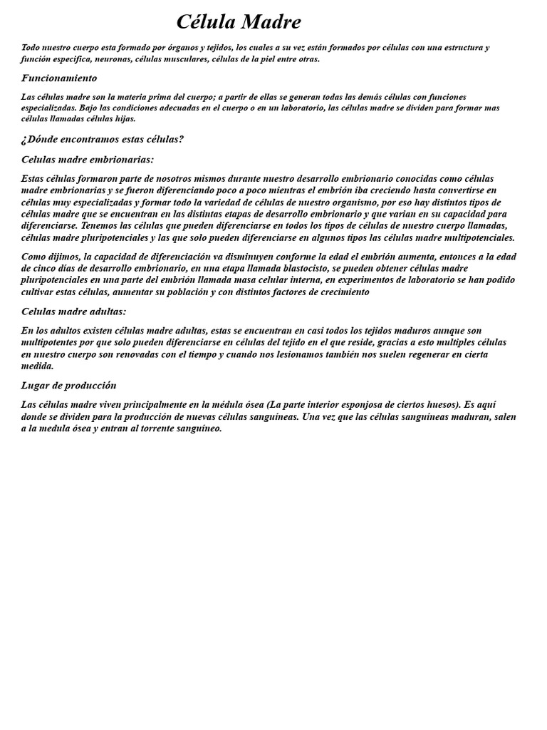 Celula Madre | PDF | Sangre | Célula madre