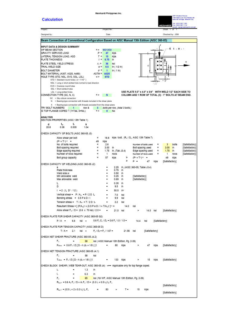 Steel BM Connection Detail | PDF | Beam (Structure) | Screw