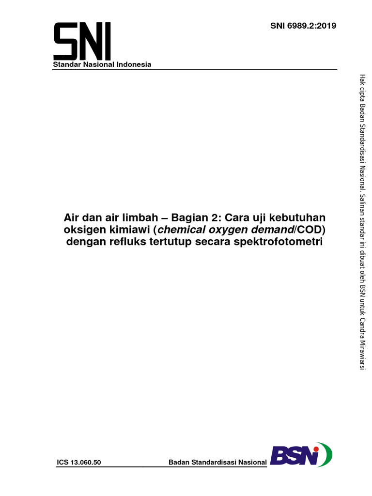 Air Dan Air Limbah - Bagian 2: Cara Uji Kebutuhan Oksigen Kimiawi ...