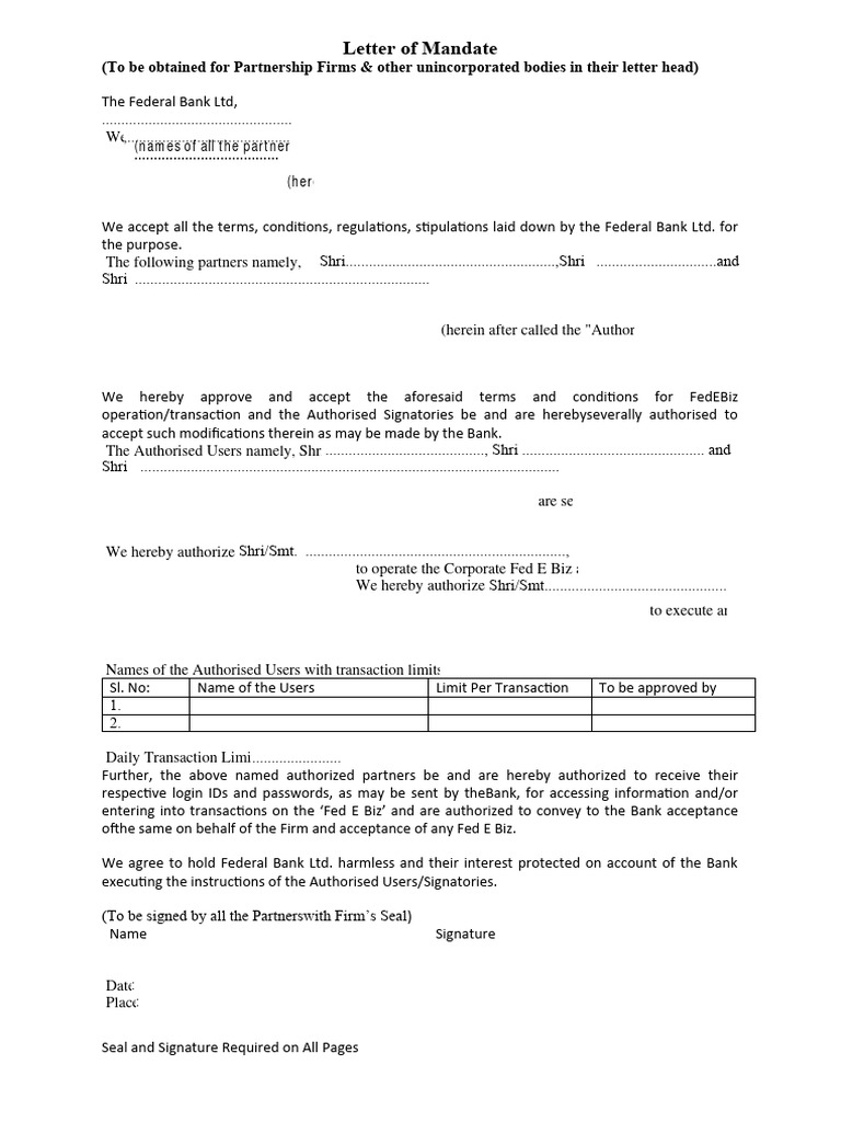 Specimen of Letter of Mandate | PDF | Business | Finance & Money Management
