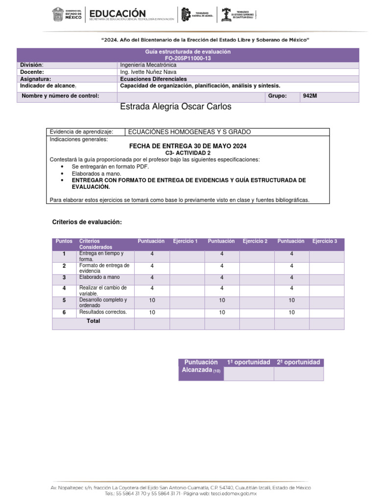 C3-Actividad2-Funciones Homogeneas y Su Grado | PDF | Evaluación | Maestros