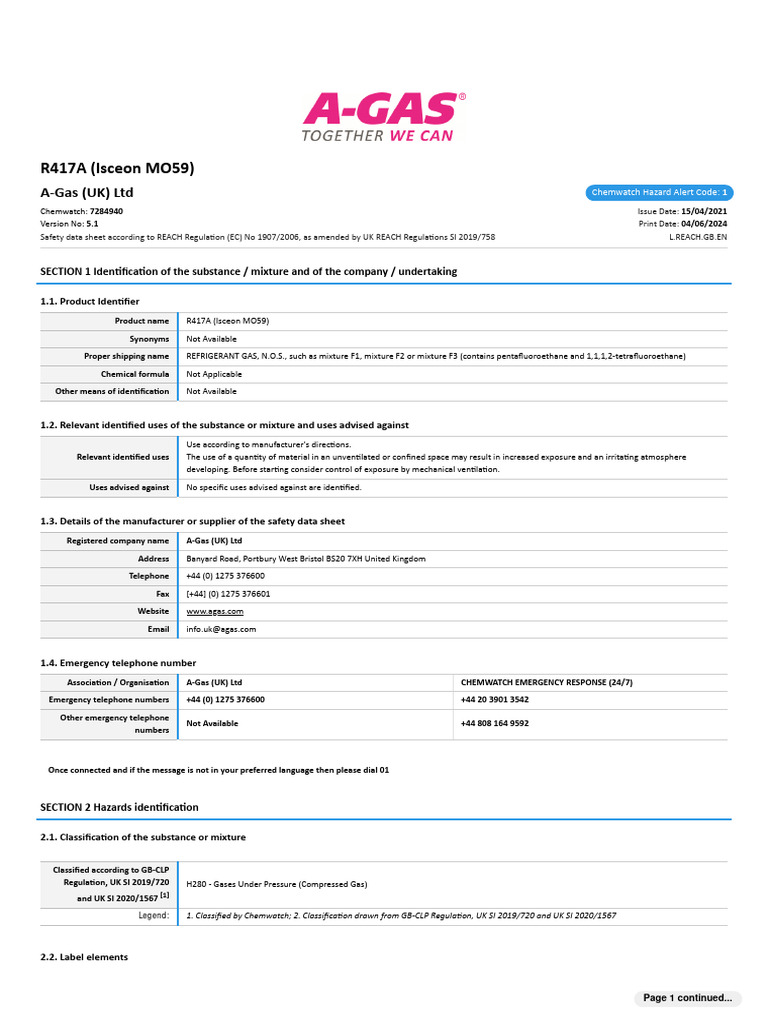 Freon™ MO59 (R-417A) Refrigerant - 2021 | PDF | Magnesium ...