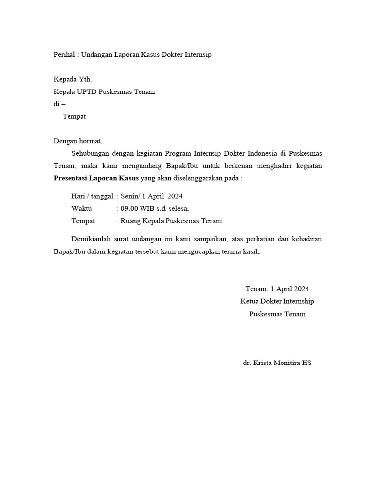 Undangan Presentasi Lapkas Krista | PDF