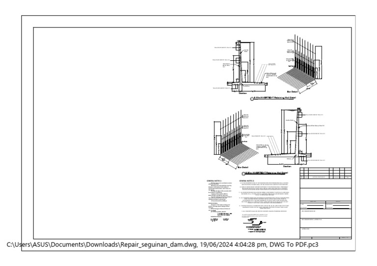 Retaining Wall Section With Rebar Detailing Plan | PDF | Concrete ...