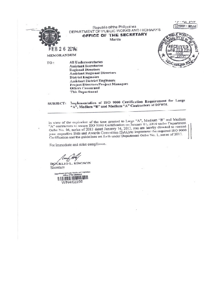 DPWH Memo Feb 2014 (Admin Dept) | PDF