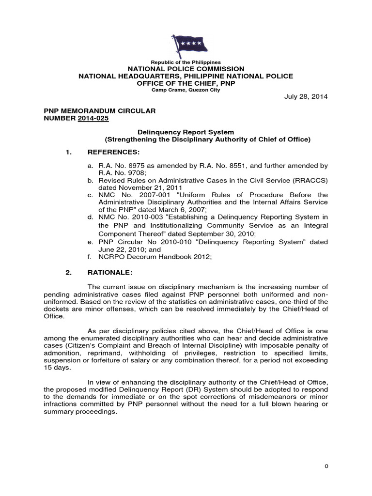 PNP MC 2014 025 Delinquency Report System Strengthening The ...