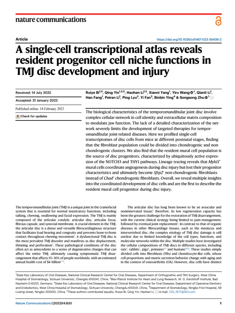 A Single-Cell Transcriptional Atlas Reveals Resident Progenitor Cell ...