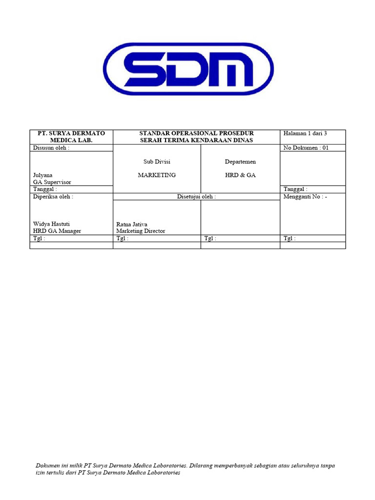SOP Serah Terima Kendaraan SDM | PDF | Teknologi & Rekayasa