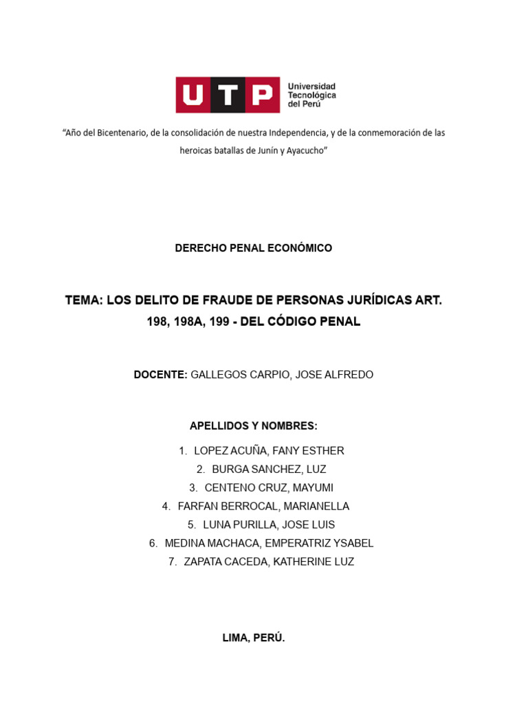 Los Delito de Fraude de Personas Jurídicas Art. 198, 198a, 199 - Del ...
