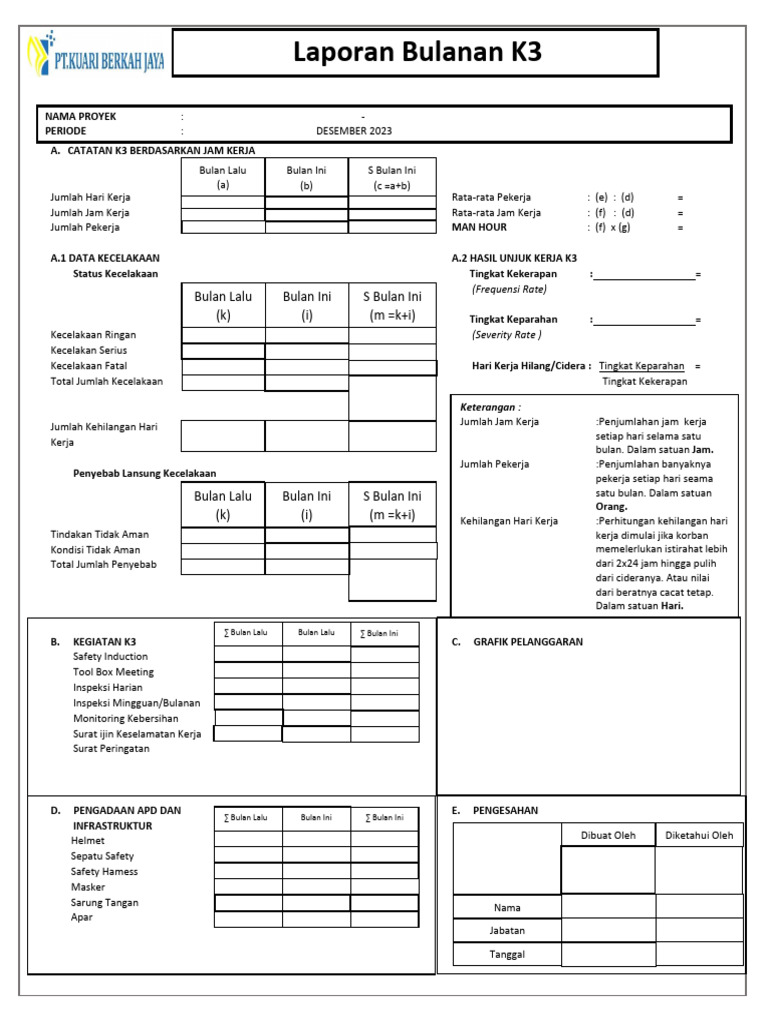 Laporan Bulanan k3 | PDF