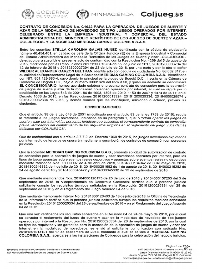 c1622 - Meridian Gaming Colombia S.A.S. | PDF