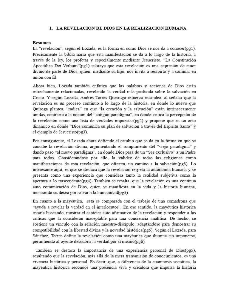 Resumen La Revelacion de Dios en La Realizacion Humana | PDF | Dios ...
