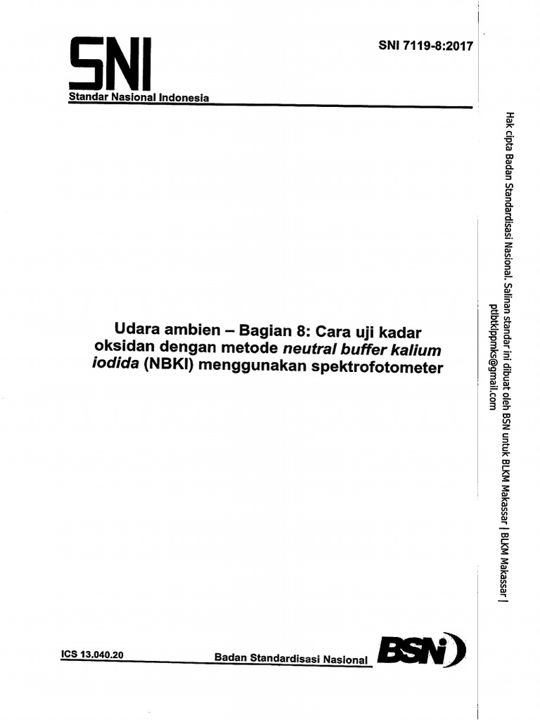 SNI 7119-8-2017 Tentang Udara Ambien - Bagian 8-Cara Uji Kadar Oksidan ...