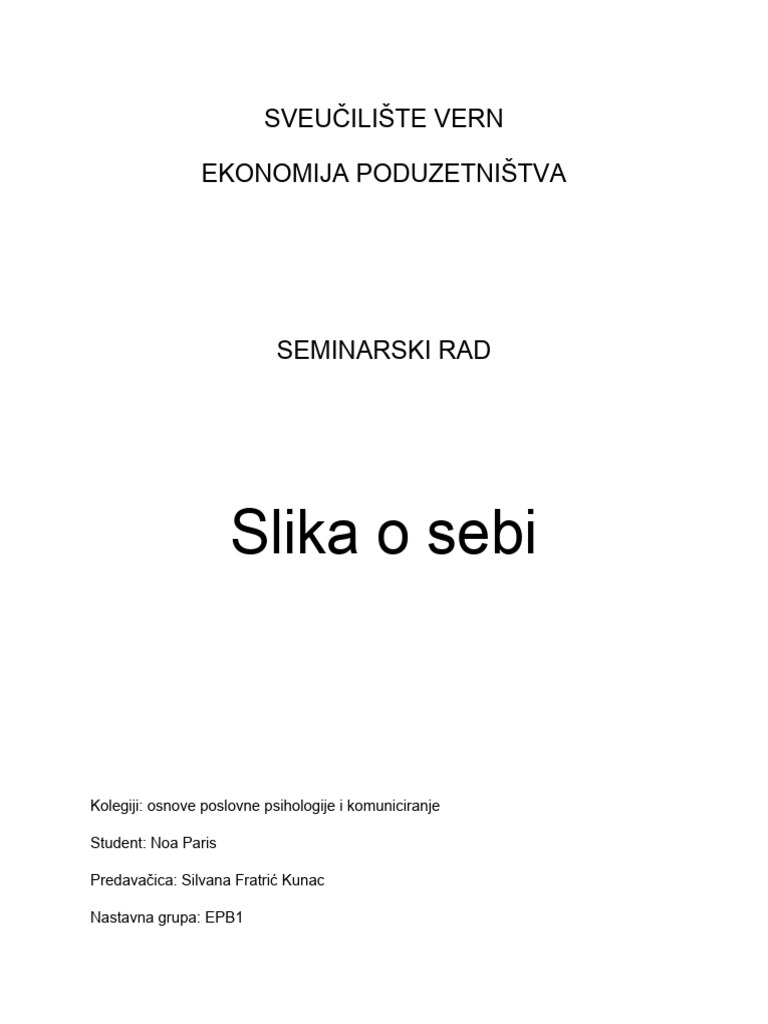 Slika o Sebi | PDF