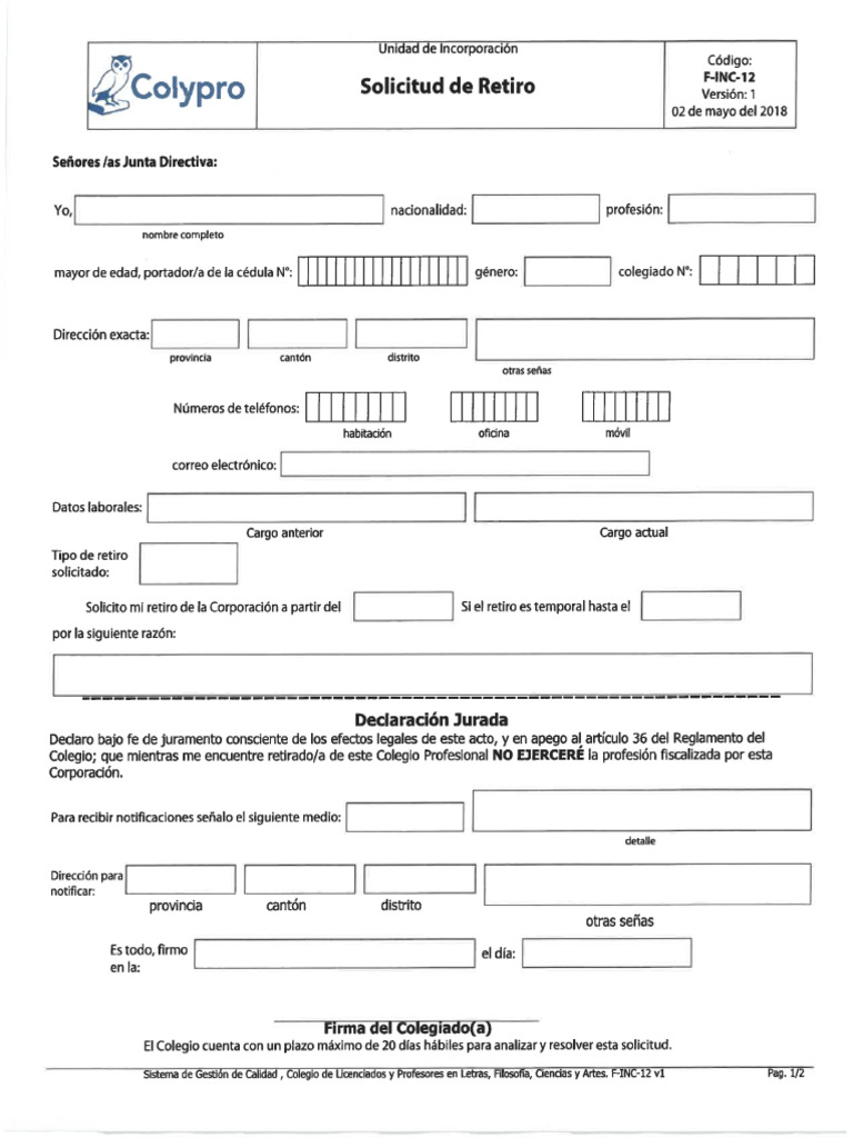 Solicitud de Retiro | PDF