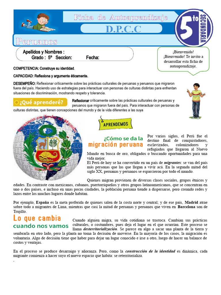 FICHA 3 - DPCC 5° | PDF | Perú | Migración humana