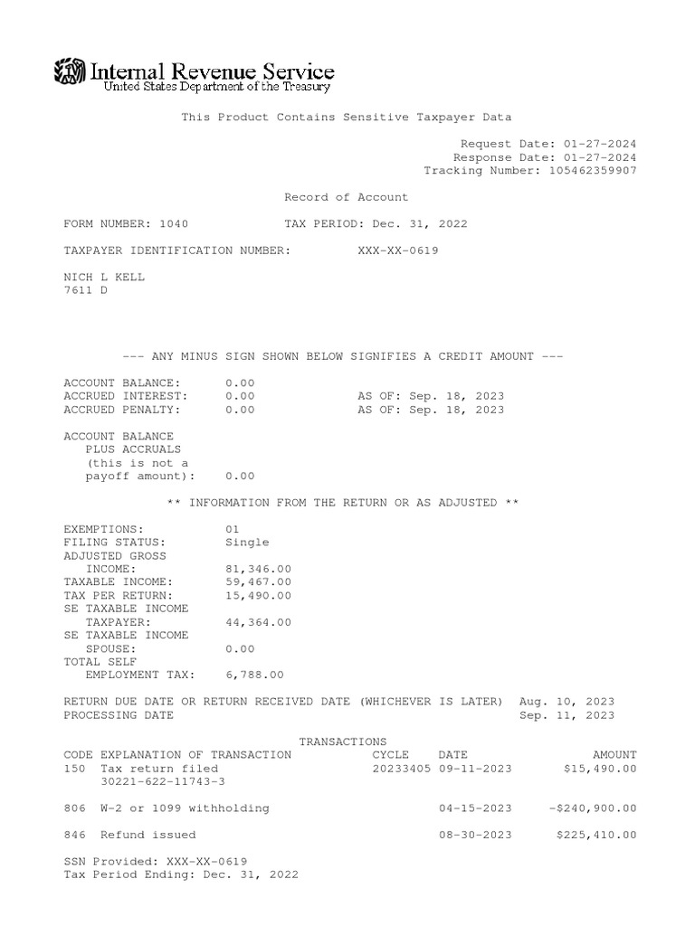 Record of Account - KELL - 105462359907 | PDF | Tax Deduction | Irs Tax ...