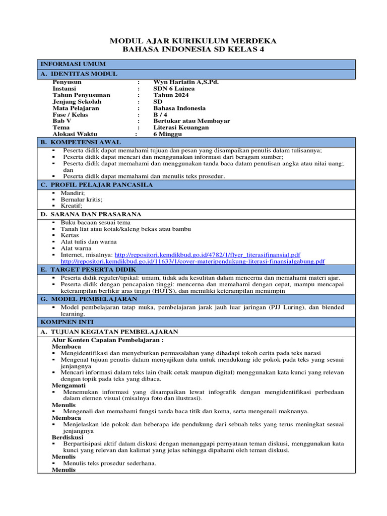 Modul Ajar Kurikulum Merdeka Ks Pdf