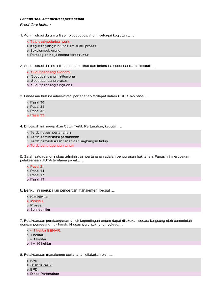 Latihan Soal Administrasi Pertanahan | PDF