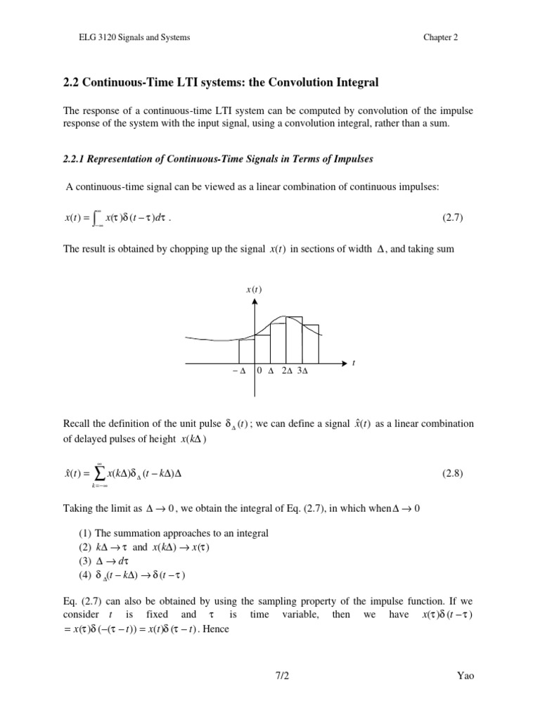 2.2 Continuous-Time LTI Systems: The Convolution Integral | PDF | Convolution | Mathematical Objects