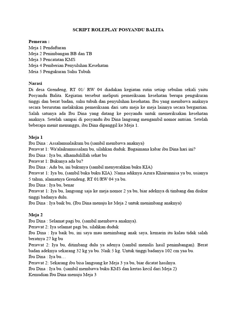 Skript Roleplay Posyandu Balita | PDF