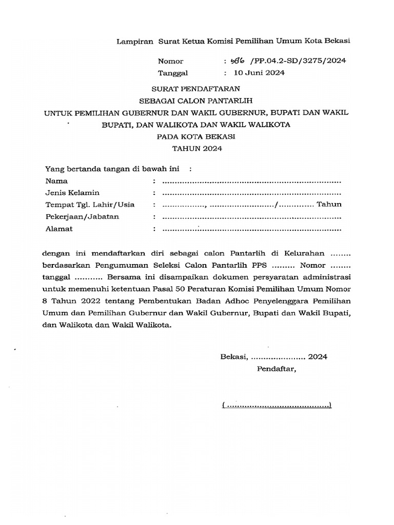 Format DRH, Surat Pernyataan, Dan Surat Pendaftaran | PDF