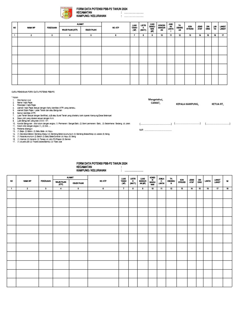 Form Data Potensi PBB TTD Kakam Dan Camat | PDF