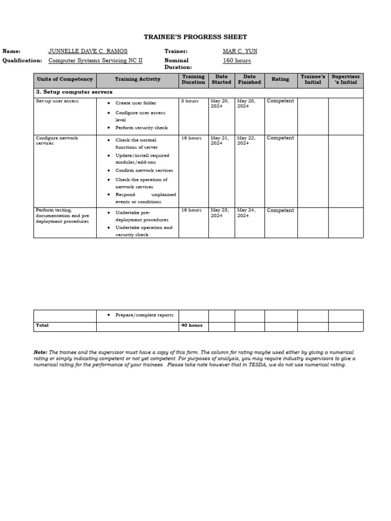 TRAINEE Progress Sheet (1 UC) - Final | PDF | Computing | Software