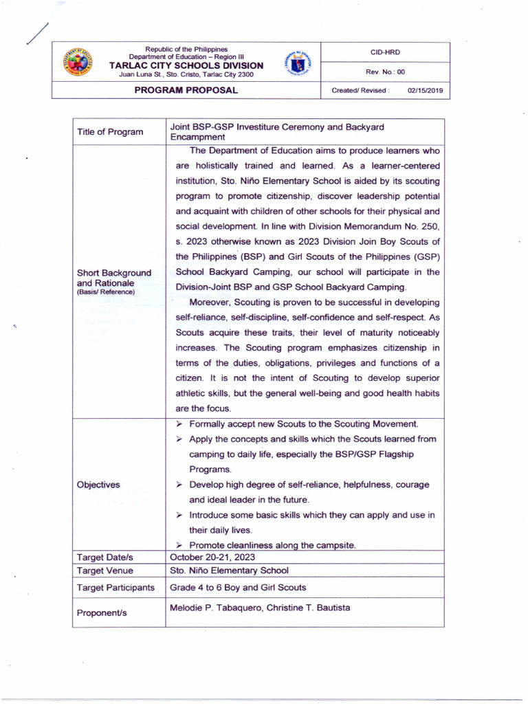 Sto. Nino Es BSP GSP Program Matrix | PDF