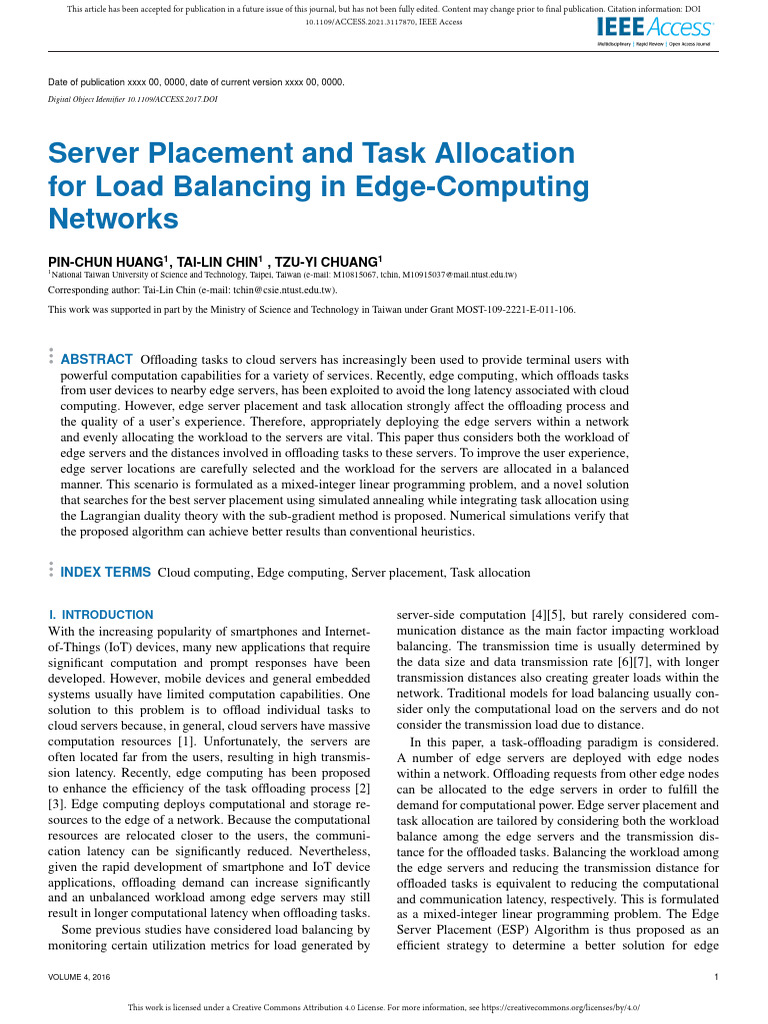 Server Placement And Task Allocation For Load Bala Pdf Computing Applied Mathematics