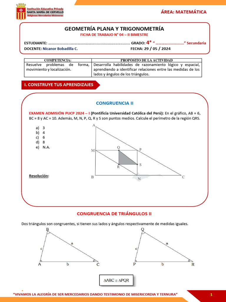 Ficha de Trabajo 04 Cuarto de Secundaria Geometria Plana y ...