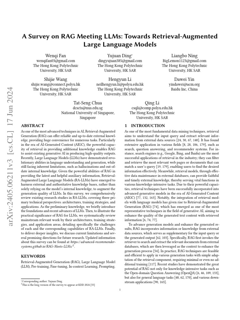 A Survey On Rag Meeting LLMS: Towards Retrieval-Augmented Large Language Models | PDF ...