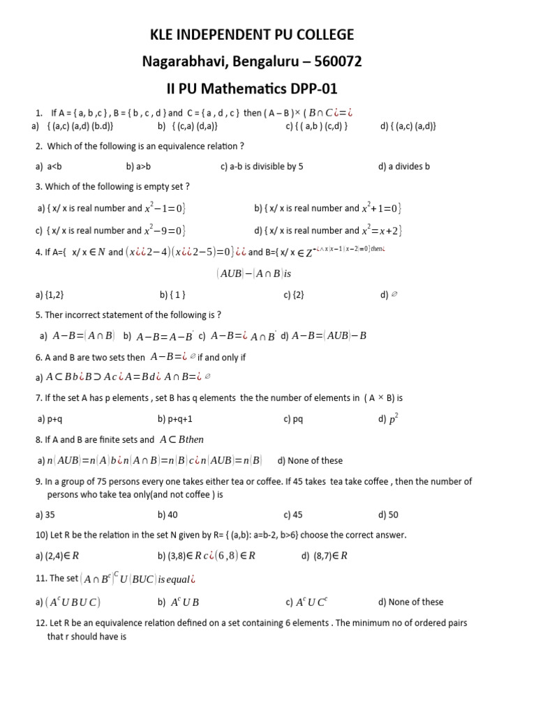 DPP 14 | PDF | Mathematical Relations | Mathematical Concepts