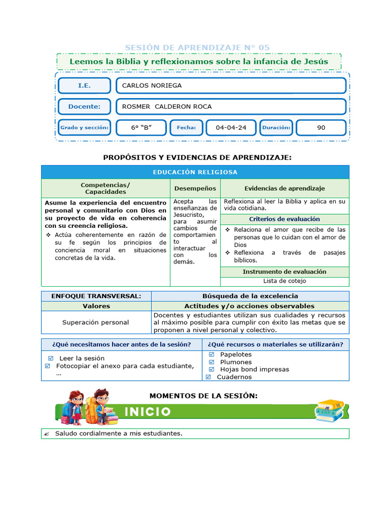 Sesión de Aprendizaje N Reli | PDF | Biblia | San José