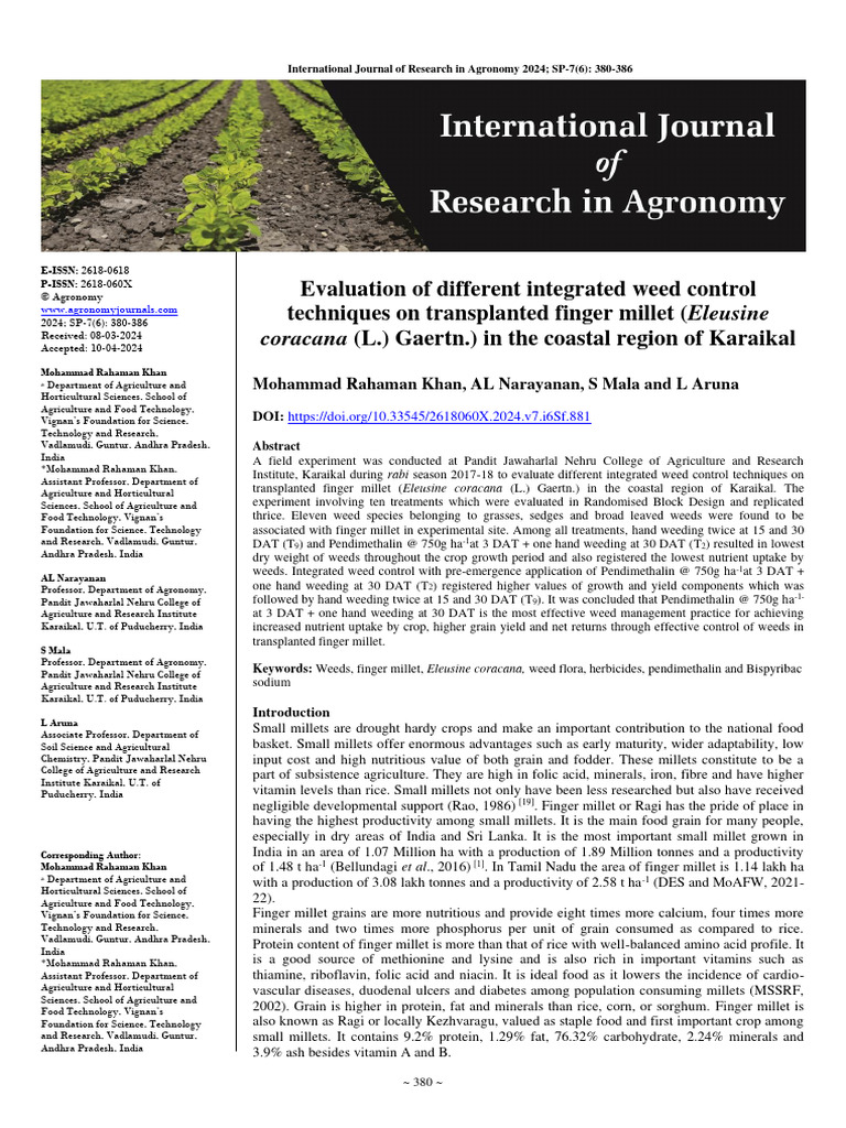 Evaluation of Different Integrated Weed Control Techniques On ...