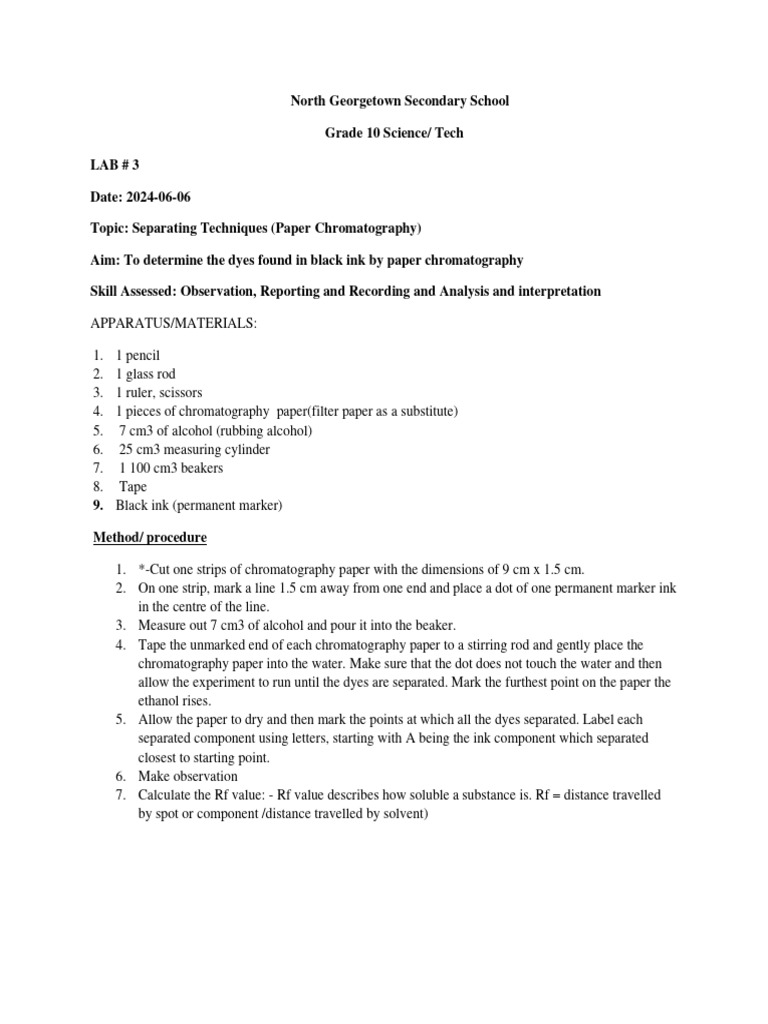Lab# Paper Chromatography | PDF | Chromatography | Chemistry