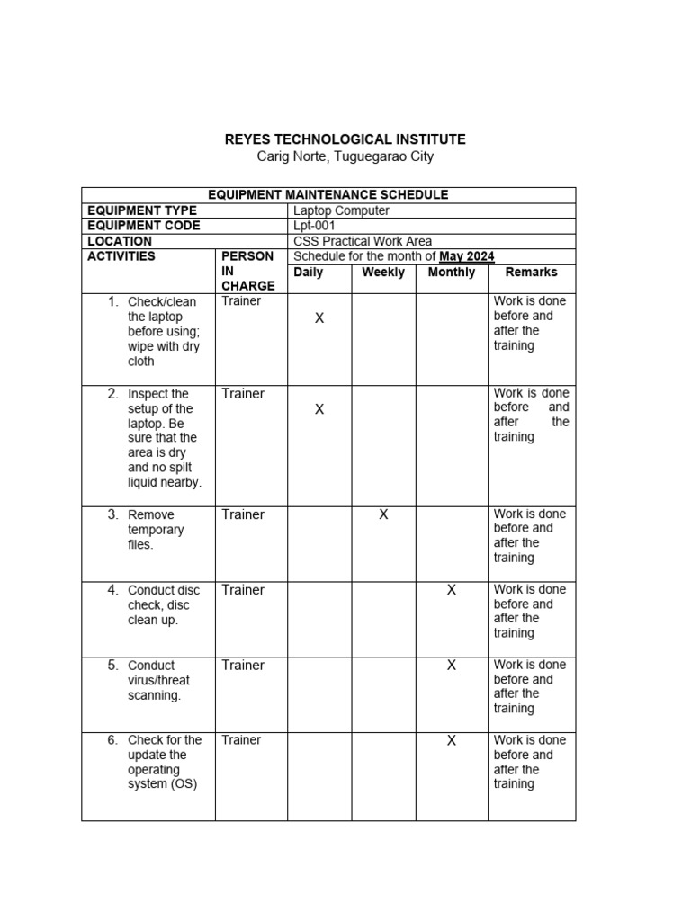 Laptop Maintenance Schedule May 2024 | PDF | Computer Science | Software