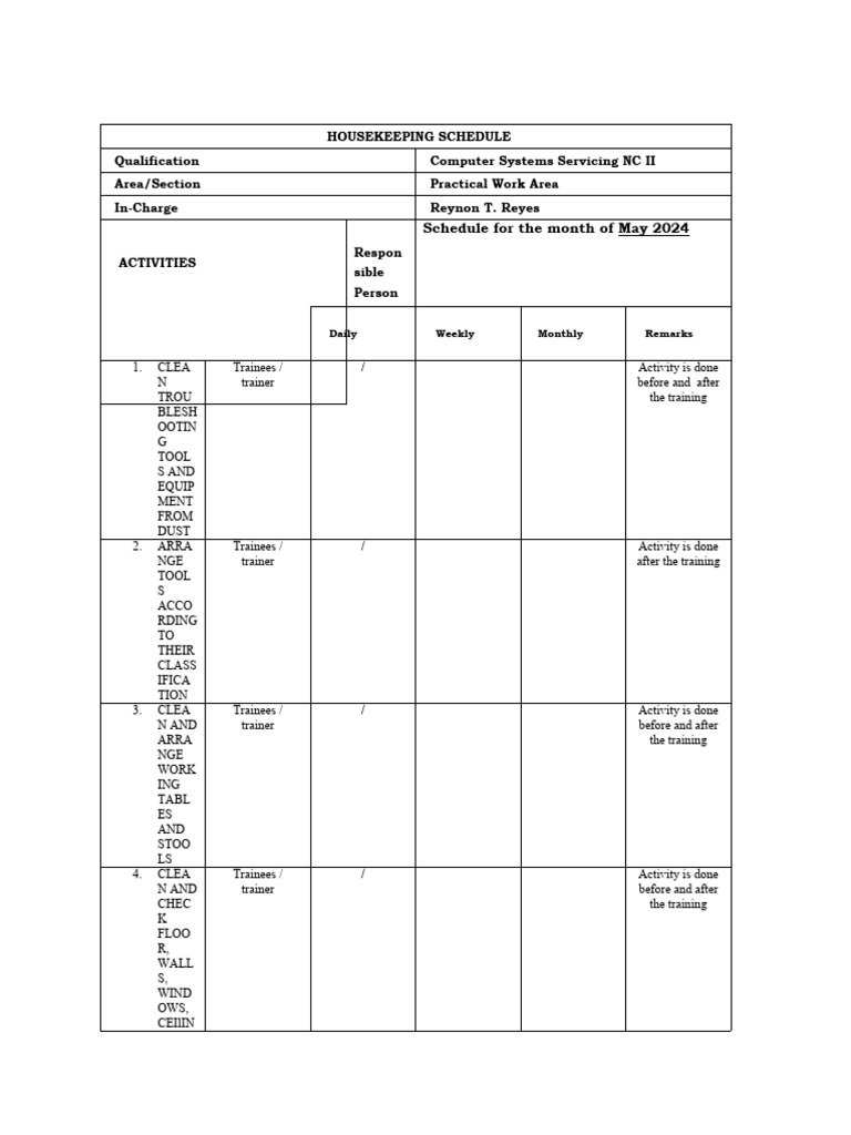 HOUSEKEEPING SCHEDULE-final | PDF