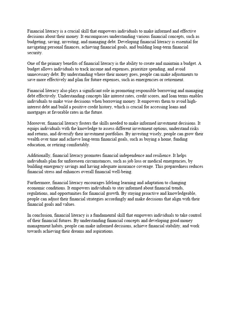 Financial Literacy Pdf Financial Literacy Debt