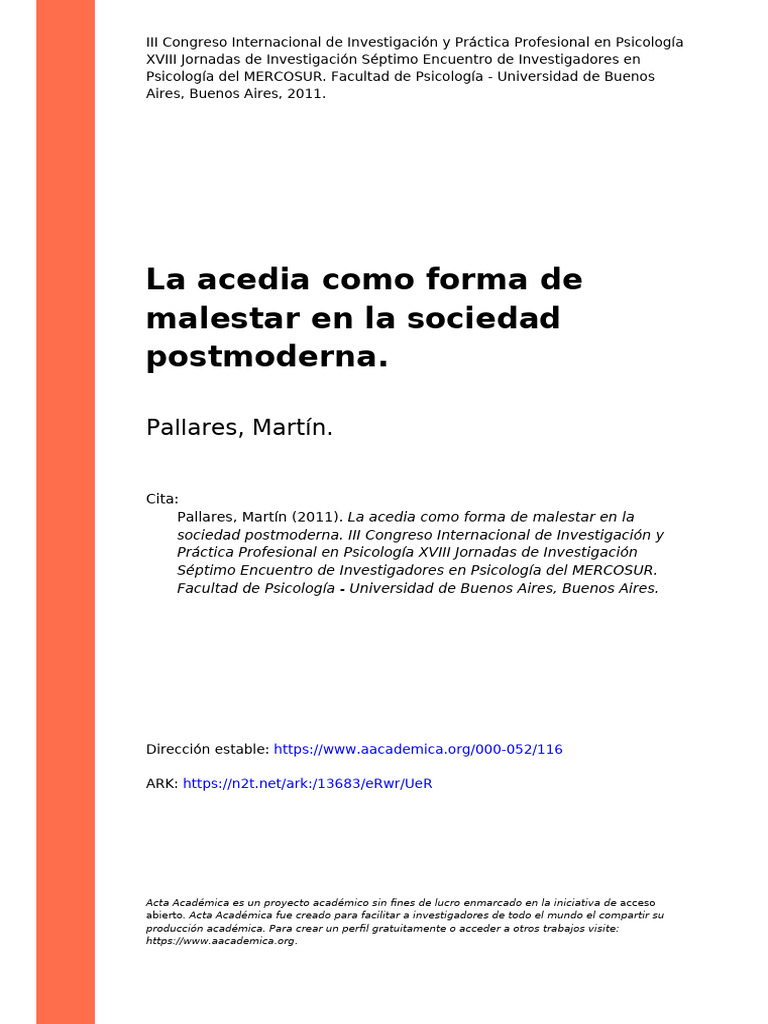 Acedia y malestar postmoderno en psicología | PDF | Martin Heidegger ...