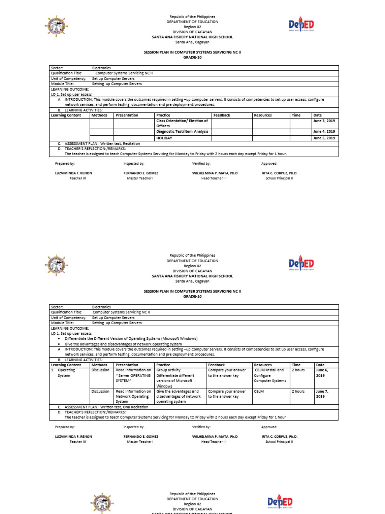 CSS-Session Plan Grade 10a | PDF | Peer To Peer | Operating System