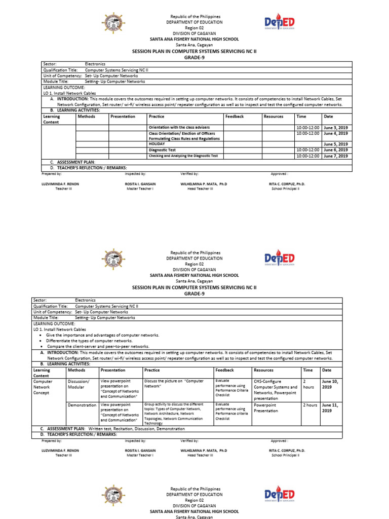 CSS-Session Plan Grade 9a | PDF | Computer Network | Wi Fi